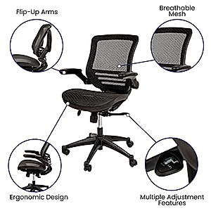 Flash Furniture Mid-Back Transparent Black Mesh Executive Swivel Office Chair with Black Frame and Flip-Up Arms