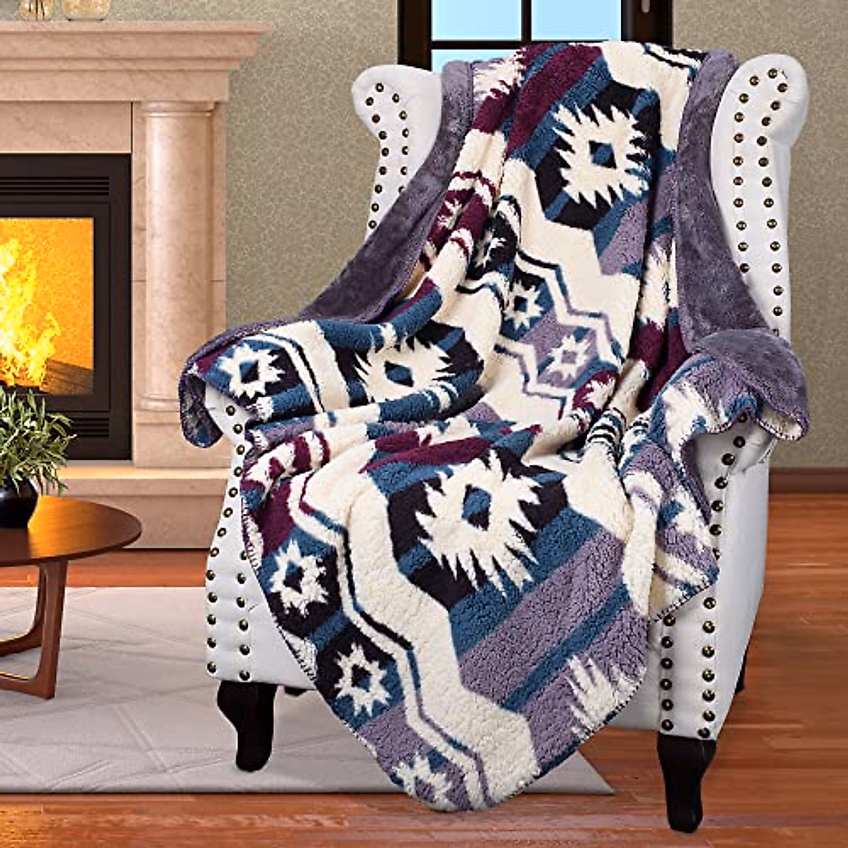 Catalonia Southwest Throw Blanket, Aztec Blanket for Couch or Room Decor, Reversible Comfy Fluffy Blanket, Gift Blanket, 50x60 inches