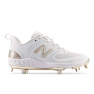 New Balance Women's Fresh Foam Velo V3 Softball Shoe, White/Champagne Metallic, 11