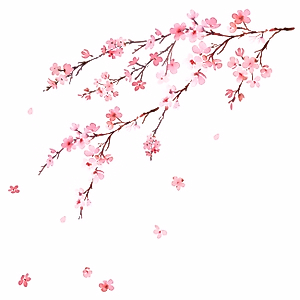 DECOWALL DS6-2003 Watercolor Cherry Blossoms Kids Wall Stickers Wall Decals Peel and Stick Removable Wall Stickers for Kids Nursery Bedroom Living Room décor