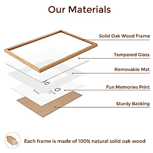 16x20 Picture Frame, 16 x 20 Solid Oak Wood Frame, Tempered Glass, 16x20 Picture Frame with Mat for 11x14, 16 by 20 Frame for Wall, 16x20 Wood Frames, 16x20 Matted Poster Frame, Natural Oak Color