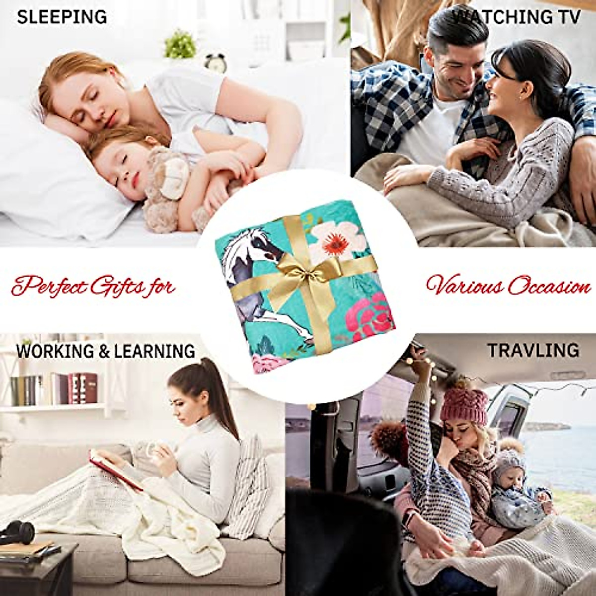 Metawu Horse Blanket Animal Blanket for Women Girls Who Love Horses 60”x50” Throw Fleece Blanket in Home Bed Sofa Chairs Dorm