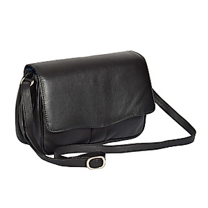 Black Leather Shoulder Bag Womens Classic Flap Over Messenger Casual Handbag Ada