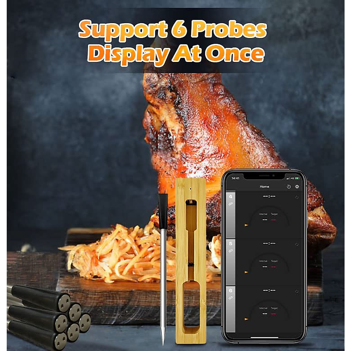 Wireless Meat Thermometer Wireless with Bluetooth, 165ft Long Range Meat&Food Thermometer, Meat Thermometers for Oven, Grilling, Cooking, Smokers, BBQ