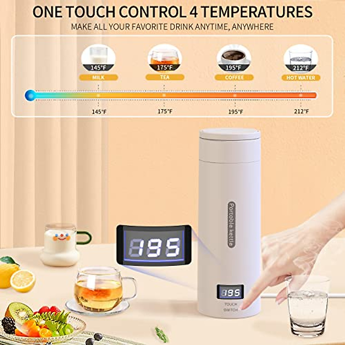 Haspsso Small Electric Kettle for Travel, Portable Tea Hot Water Boiler, Mini Coffee Water Kettle 100% 304 Stainless Steel with 4 Temperature Control, Auto Shut-Off & Boil Dry Protection