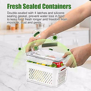 Elwichen 5 Pack Fruit Storage Containers for Fridge with Removable Colander, Produce Containers BPA-free Fridge Organizer to Keep Berry Lettuce Vegetable Fresh, Dishwasher & Microwave Safe