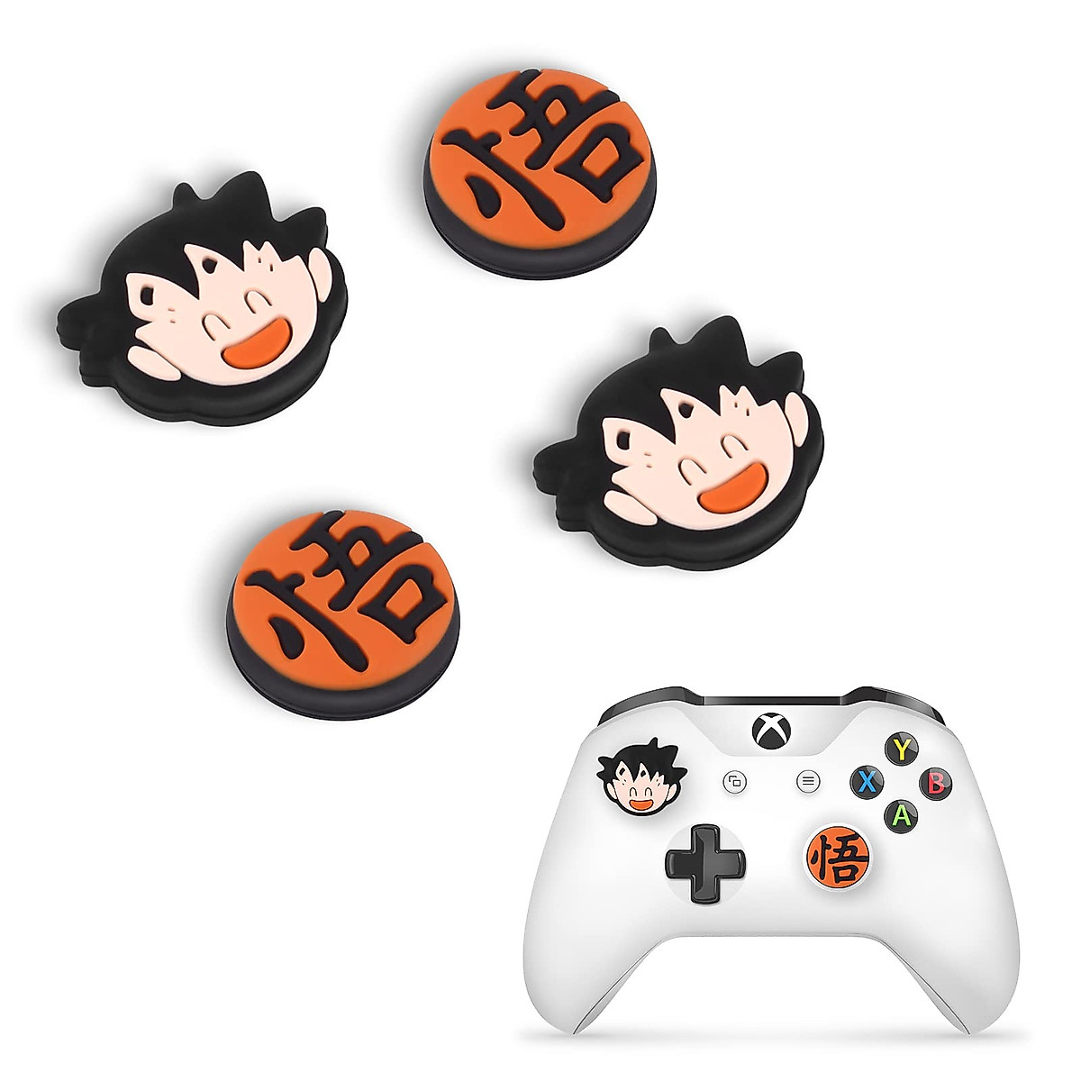DLseego Kakarotto 4PCS Thumb Grips Caps for Xbox One PS5 PlayStation4 DualSense Switch Pro Wireless Controller Steam Deck, Soft Silicone Anti-Slip Button Caps Japanese Cartoon 3D Joystick Cover
