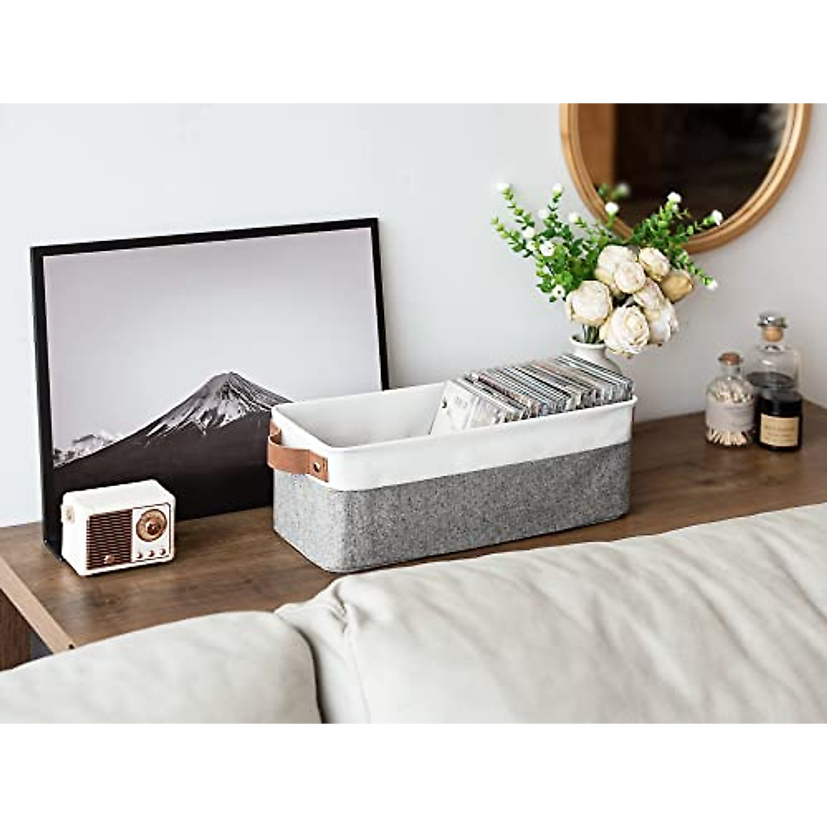 StorageWorks 2-Pack Narrow Storage Bins with 3-Pack Foldable Storage Baskets