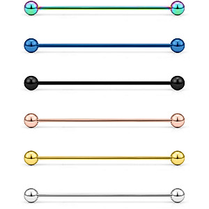 Dyknasz Extra Long Industrial Barbell 45mm (1.77") 14G Surgical Steel Industrial Earrings Piercing Jewelry for Women Men Silver-Tone Black Rose Gold Rainbow