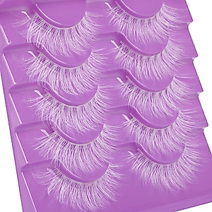 White Lashes Wispy False Eyelashes with Color 3D Mink Lashes Christmas Diy Cosplay Party Strip Eyelashes Pack, 5 Pairs