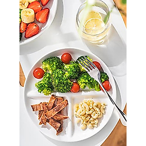 Sweese Portion Control Plates Set of 2, 9 Inch Divided Plates for Adults, Porcelain Dinner Diet Plates for Balanced Meal Building and Weight Loss- White 173.201