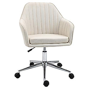 Vinsetto Mid-Back Home Office Desk Chair Swivel Armchair with Tub Shape Design & Lined Pattern Back for Living Room Home Office, Beige