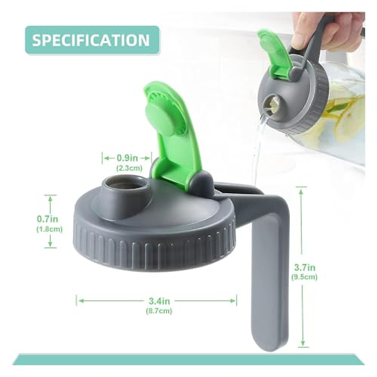 2 Pack Wide Mouth Mason Jar Pour Spout Lids with Handle Reusable Plastic Flip Cap Lid,Leak-proof Airtight Seal Black, 86mm (Jar Not Included)