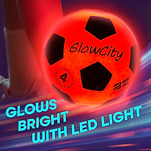 GlowCity Glow in The Dark Soccer Ball | Light Up Indoor/Outdoor Soccer Ball with 2 LED Lights | Pre-Installed Batteries | Fun Gift for Teens
