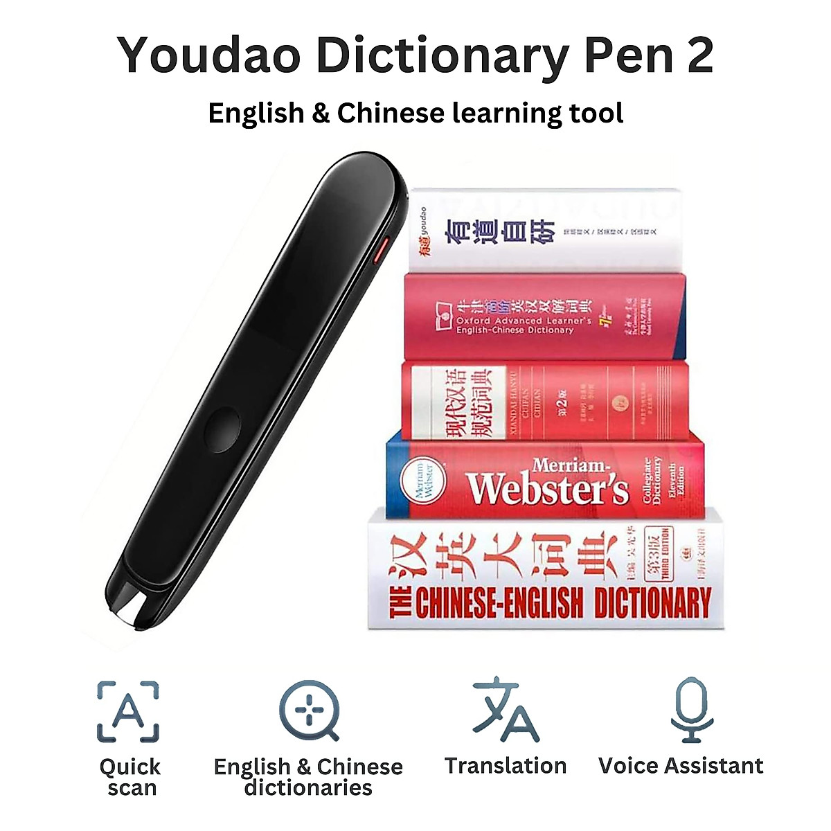 youdao Electronic Language Translator Device Dictionary Pen 2 Portable Scanning Translator for Language Learners Scanning Reading Pen (English Interface)(Need to be Charged to 100% at First use)