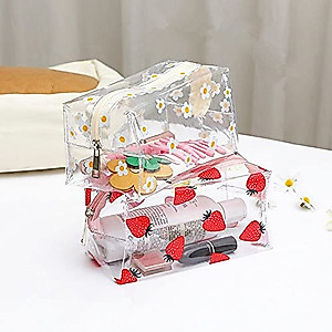 Clear Large Capacity Pencil Cases,Portable Cosmetic Makeup Bag,Fruit Printed Pencil Bag Pouch Stationery Box(red Strawberry)