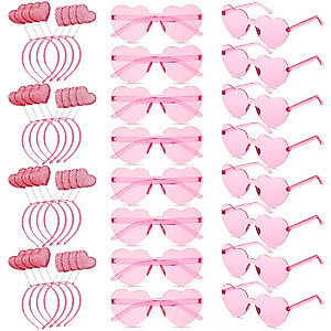 Macarrie 32 Pieces Valentine's Day Heart Headband Heart Sunglasses Heart Glitter Cupid Headband Sequin Headband for Party Props (Pink)