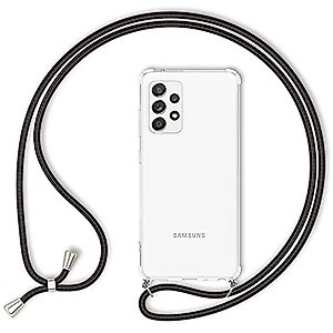 NALIA Necklace Cover Compatible with Samsung Galaxy A52 5G / A52 / A52s 5G Case, Transparent Protector with Band, Hardcase & Adjustable Holder Strap, Easy to Carry Crossbody, Color:Black