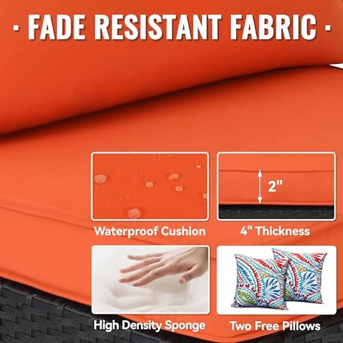 ESSENTIAL LOUNGER Outdoor Patio Furniture Set 7 Pieces Wicker Patio Conversation Set Outside Sectional Furniture Set Rattan Patio Sofa with Tempered Glass Table, Cushions & Pillows -Black,Orange