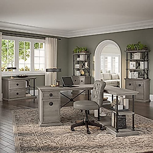 Bush Furniture Coliseum Designer Desk Set with Office Chair, 60W, Driftwood Gray