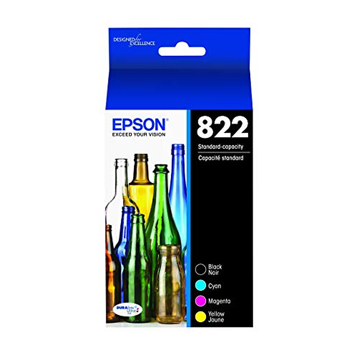 Epson T822 DURABrite Ultra -Ink Standard Capacity Black & Color & T822 DURABrite Ultra Ink High Capacity Black & Standard Color Cartridge Combo Pack (T822XL-BCS)