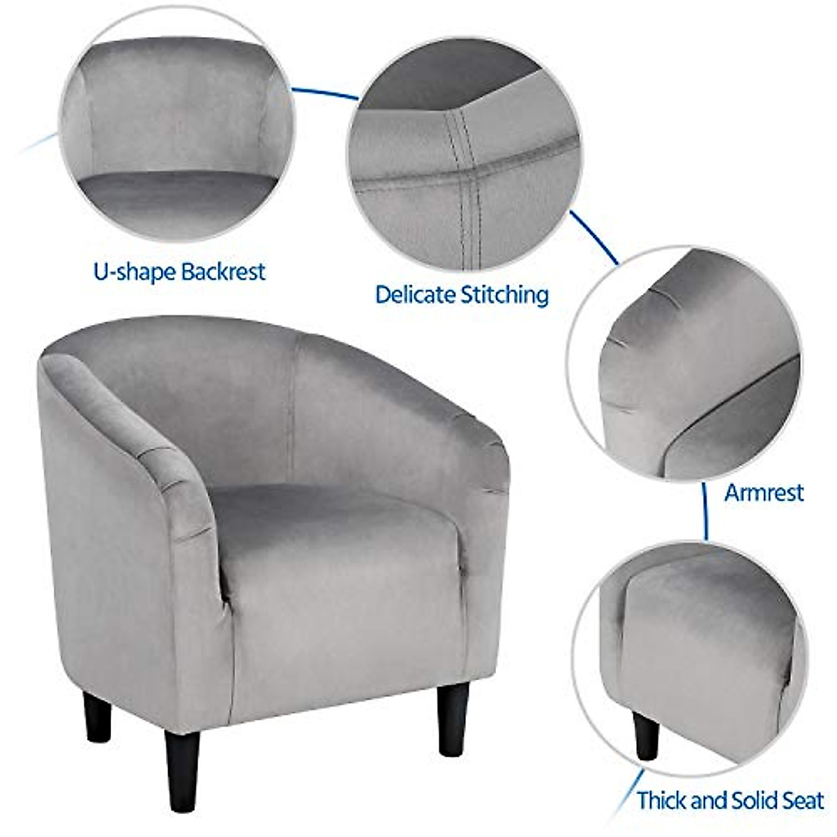 Yaheetech Accent Chair with Ottoman Foot Rest, Mid Century Modern Upholstered Soft Barrel Chair, Comfy Fabric Armchair and Footrest Set for Living Room/Bedroom/Reading Room, Gray