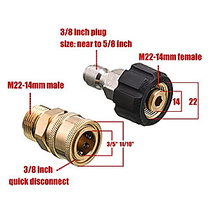 FIXFANS Pressure Washer Quick Connect Fitting, Pressure Washer Adapter Set Quick Connect Kit, M22 14mm to 3/8 Quick Connect, 5000PSI (M22-14mm)