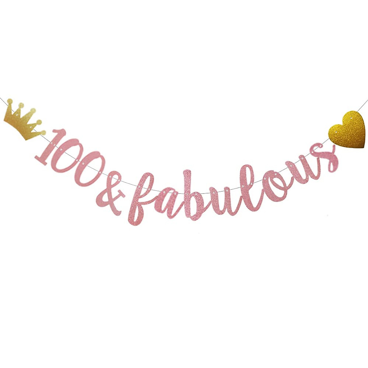 100 & fabulous Banner, Pre-Strung, No Assembly Required, Funny Rose Gold Paper Glitter Party Decorations for 100th Birthday Party Supplies, Letters Rose Gold,ABCpartyland