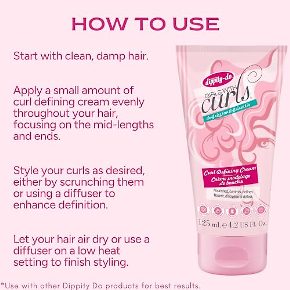 Dippity Do Girls with Curls Leave-In Curl Defining Cream - Anti-Frizz Styling Cream for Curly & Wavy Hair - Includes Shea Butter & Coconut Oil to Strengthen & Protect - 125 mL/4.2 fl oz