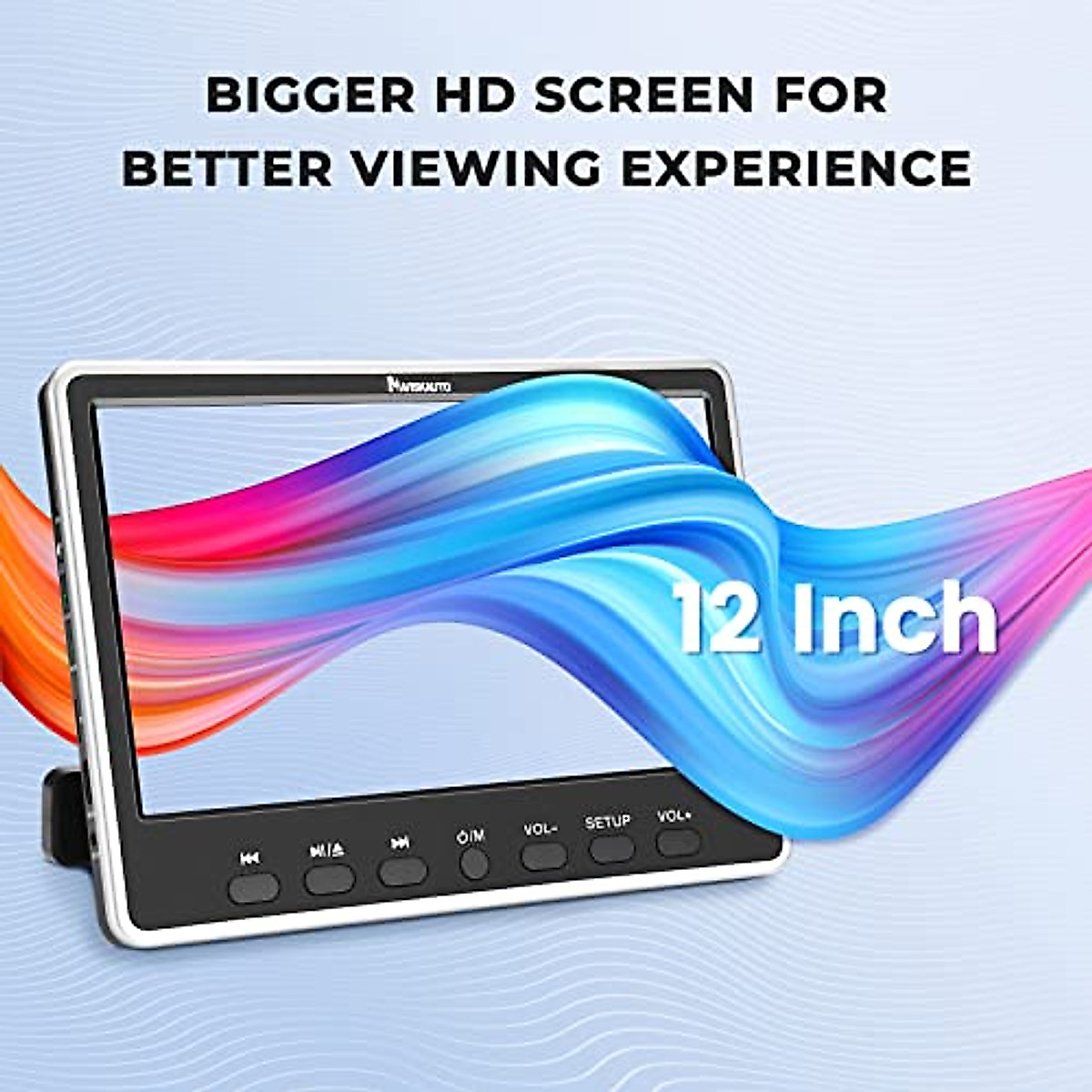 NAVISKAUTO 12'' Headrest DVD Player with HDMI Input, Car DVD Player with Free Headphone Support USB/SD Card, 1080P Video, MP4, Region Free, Last Memory, AV in & AV Out