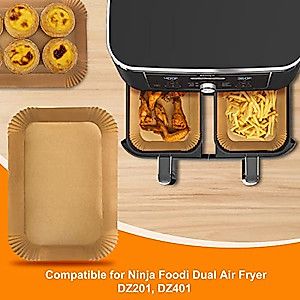 Air Fryer Disposable Paper Liner for Ninja Dual,100PCS Air Fryer Liners Rectangle 8.6x 5.5'', Air fryer Parchment Liners for Ninja DZ201 DZ401, Air Fryer Accessories Baking Paper For Ninja Foodi Dual