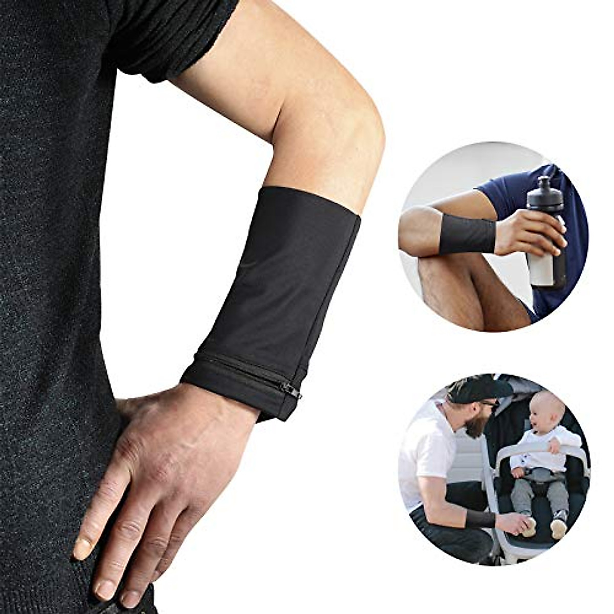 Easyports 2 Pocket Wrist Wallet Wrist Cell Phone Holder, Ankle Wallet, Sweat Bands, Armband, Hidden Pouch, Wristlet Wallet for Travel, Outdoor Sports Running.