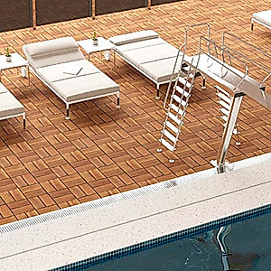 Wood Interlocking Flooring Tiles (Pack of 10, 12" x 12"), Solid Wood Acacia Deck Tiles Interlocking, Patio Tiles Outdoor Interlocking Waterproof All Weather (8 slat, Natural Color)
