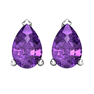 Dazzlingrock Collection 7x5mm Each Pear Cut Amethyst Ladies Solitaire Teardrop Stud Earrings, Sterling Silver