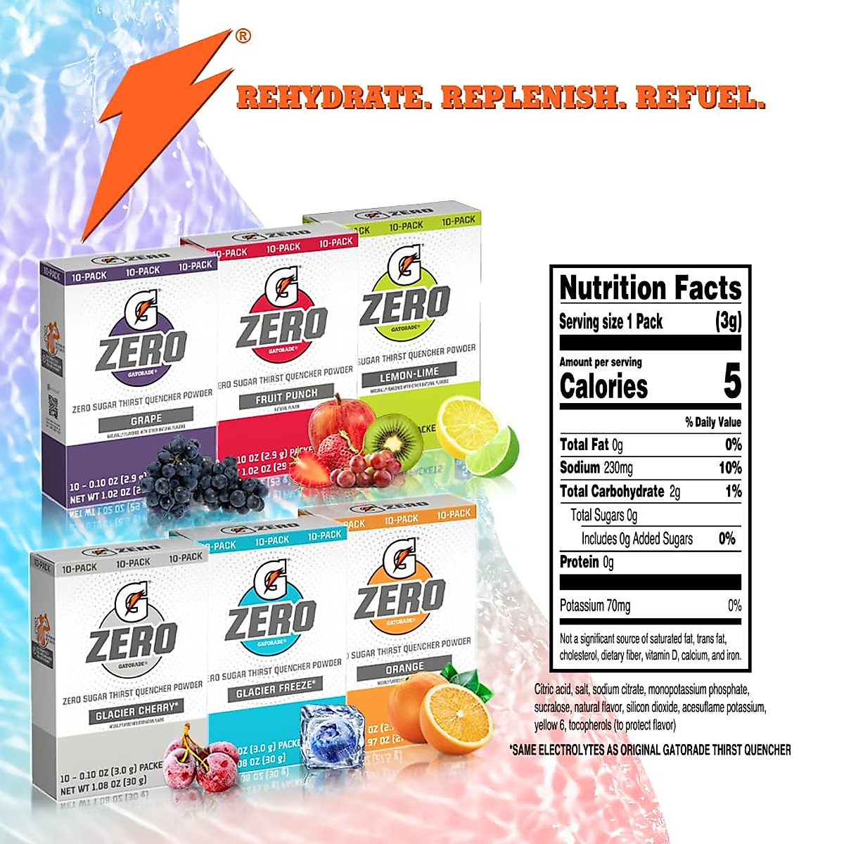 Gatorade G Zero Powder - Individual Packets Variety Pack, Assorted Flavors - (40 Packets)…