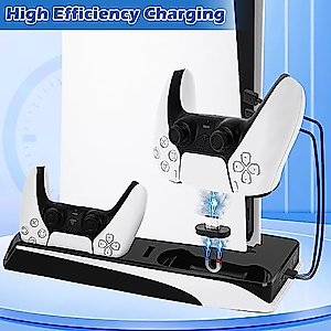 PS5 Cooling Station with RGB LED for Playstation 5 Console, Grathia Dual Fast PS5 Controller Charging Station with Cooling Fan, PS5 Controller Charging Doking Station with 12 Games & Headset Holder