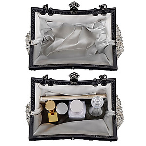 Fashion Vintage Style Handbag Beaded Sequined Evening Bag Wedding Party Handbag Rhinestone Clutch Purse (Silver)