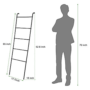 Metal Blanket Ladder Set of 2 Black Blanket Ladders for The Living Room Towel Ladder Rack Holder for Bathroom Bedroom (Black)