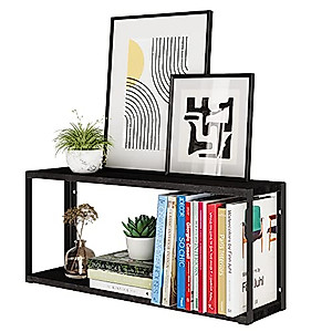 Wallniture Roca 24"x6" Floating Bookshelf Wall Mounted, 2 Tier Rustic Shelves for Living Room Wall Decor, Black Floating Shelves for Bedroom, Rustic Wood Shelf for Kitchen, Bathroom Storage Shelves