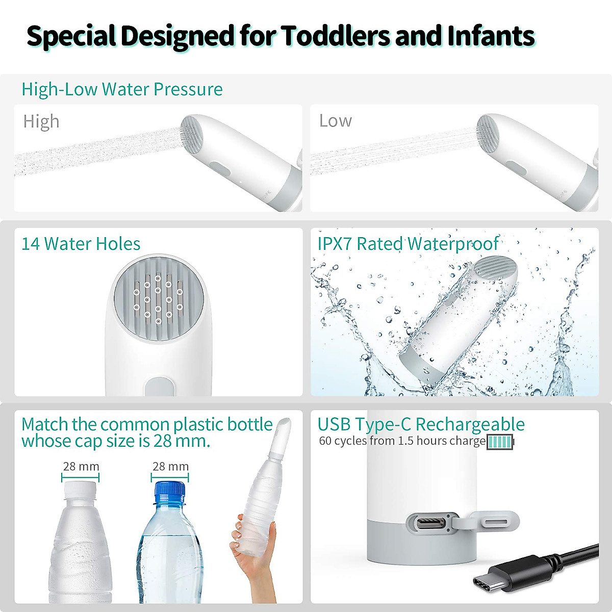 insolife Electric Portable Bidet for Baby Butt Washing, Baby Travel Bathing Kits for Newborn Infant Boy Girl Toddler