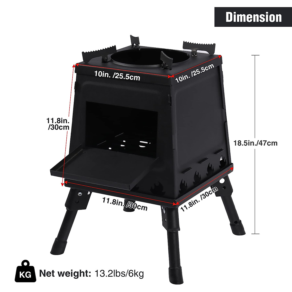 Lineslife Wood Burning Camp Stove, Portable Cast Iron Camping Wood Stove, Black Woodstove with Carrying Case for Backpacking Outdoor Cooking, Large
