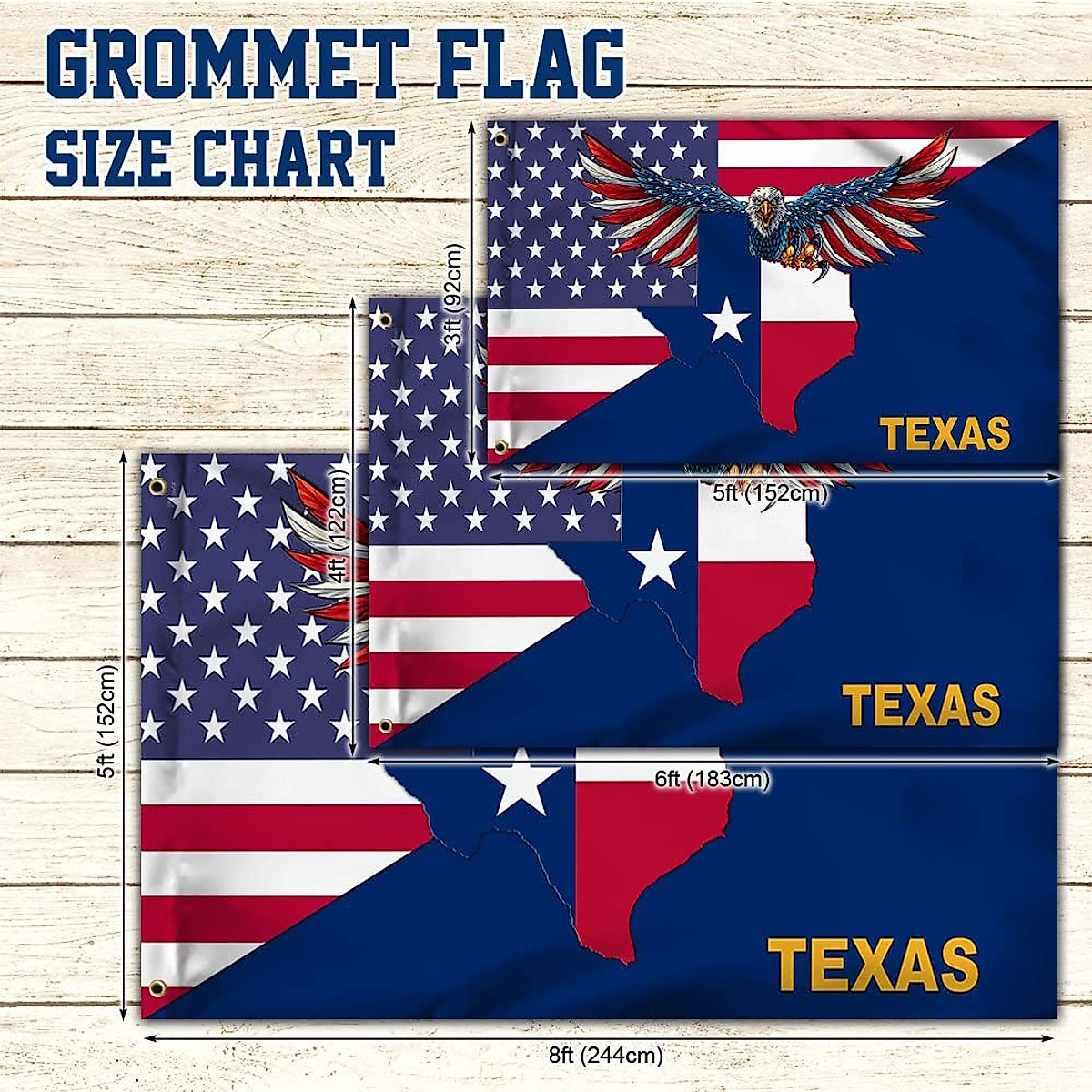 Texas Eagle Behind American Flag, American Eagle Veteran Flag, 3x5 Double 3x5inch