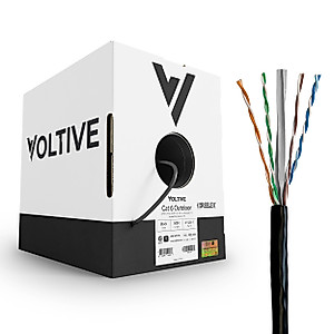 Voltive Cat6 Outdoor (CMX), 500ft, Black - UV Resistant - Solid Bare Copper Bulk Ethernet Cable - UTP - 600MHz - UL Certified & ETL Verified