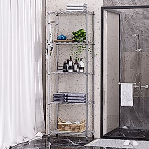 BATHWA 5-Tier Wire Shelving Unit on Wheels, Heavy Duty Rolling Shelving Rack, Chrome Shelves for Bathroom, Kitchen, Living Room