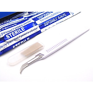 Disposable Scalpels High-Carbon Steel Blades, Plastic Graduated Handle, Sterile, Individually Foil Wrapped, Box of 10 (Disposable Scalpel #12)
