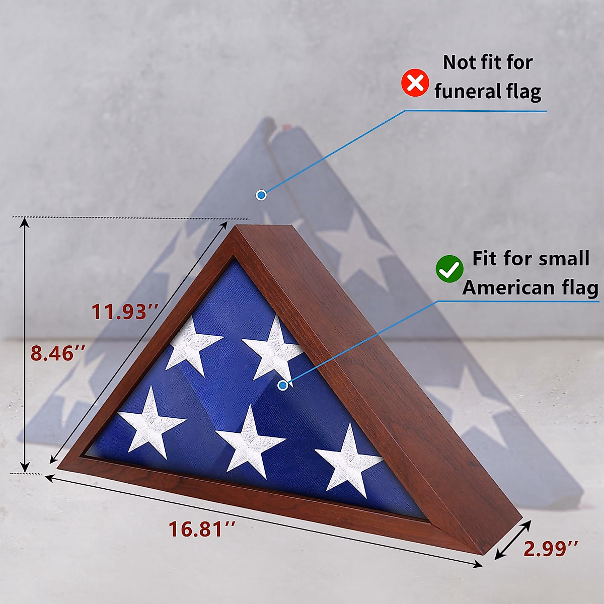 ASmileIndeep Flag Display Case for Small Flag, 3' x 5' American Flag Shadow Box with HD Tempered Glass and Wall Mount (Not for Burial Flag), Triangle Flag Holder Frame for Folded Flag - Cherry Red