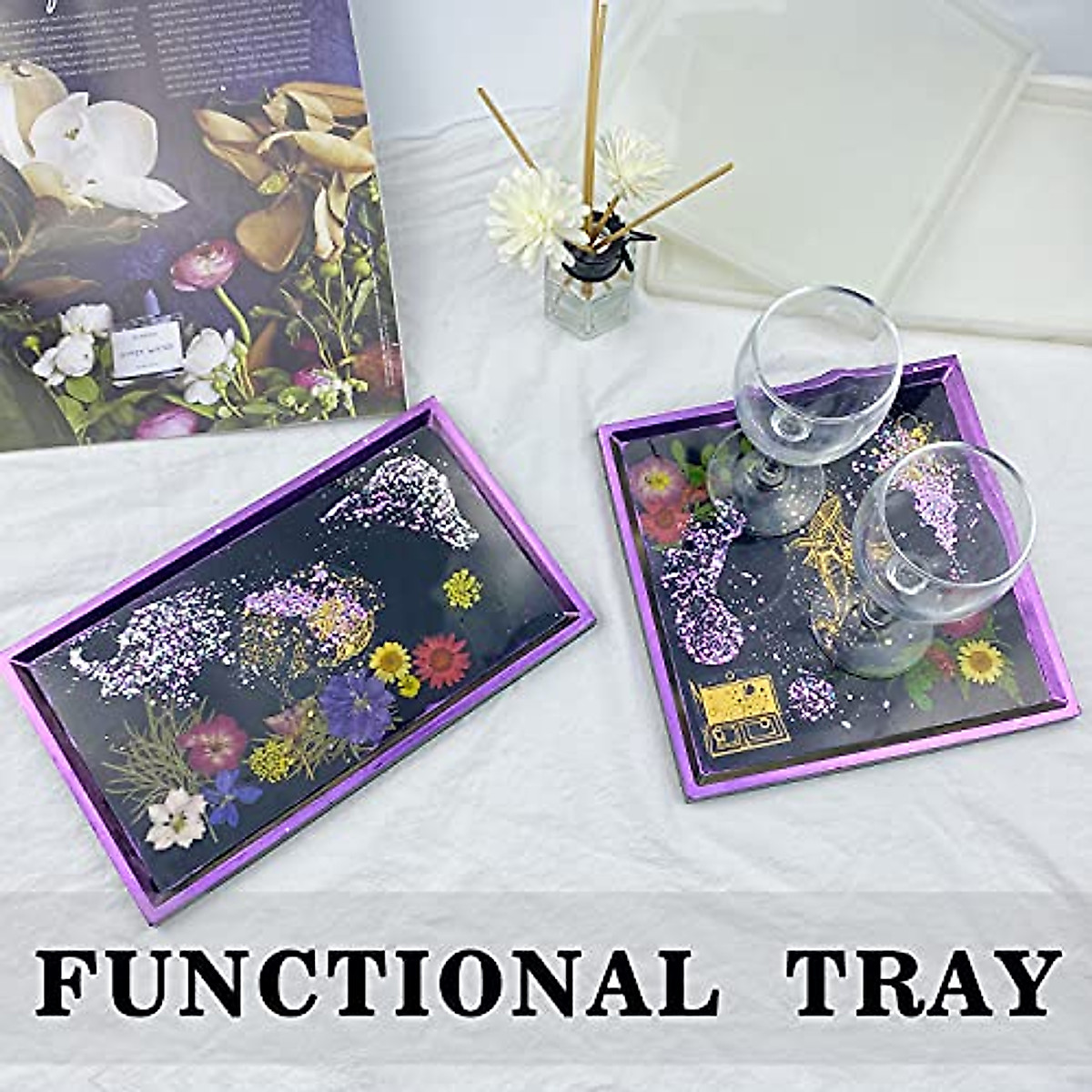 ResinWorld Rectangle Square Tray Mold for Resin, Rolling Tray Mold, Shiny Silicone Tray Resin Mold with Sides, Silicone Plate Mold for Making Sided Tray