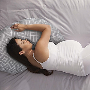 Boppy Cuddle Pregnancy Pillow, Gray Basket Weave, Comfy Body-conforming Hypoallergenic Fiber Fill and Easy-on Removable Cover, Contoured Design for Versatile Support from Pregnancy through Postpartum