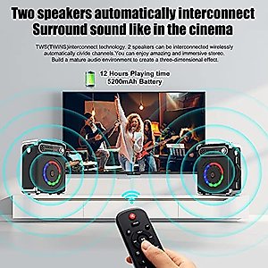 JAUYXIAN Bluetooth Speaker with Two Wireless Microphones, Outdoor Speaker with Subwoofer/Tweeter, Portable PA Speaker System with Remote Control, Discol Lights, FM, REC for Home, Party