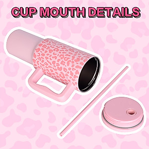 ZHIDENGWJ Stainless Steel Vacuum Insulated Tumbler with Lid and Straw for Water, Iced Tea or Coffee(Light Pink Leopard Print)